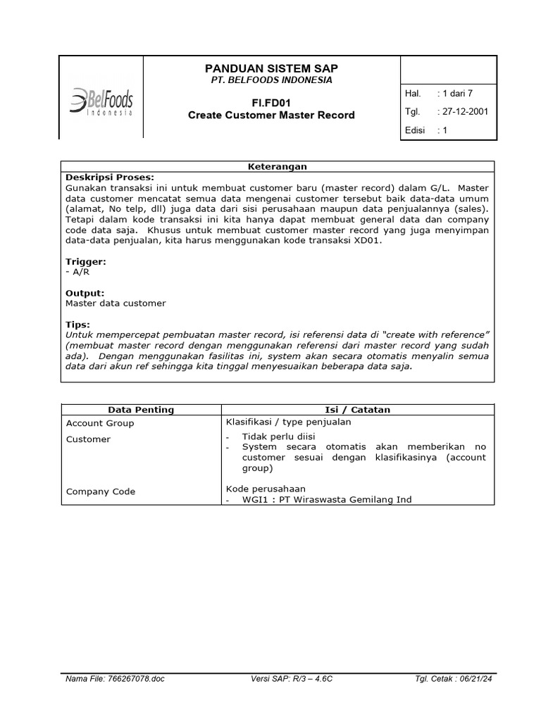 UM - bf.FI.23 (Create Customer Master Record) - FD01 | PDF
