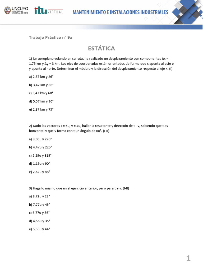 TP9a ESTÁTICA 2020 | PDF | Vector Euclidiano | Espacio