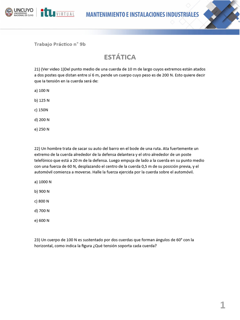TP9b ESTÁTICA 2020 | PDF | Ingeniería mecánica