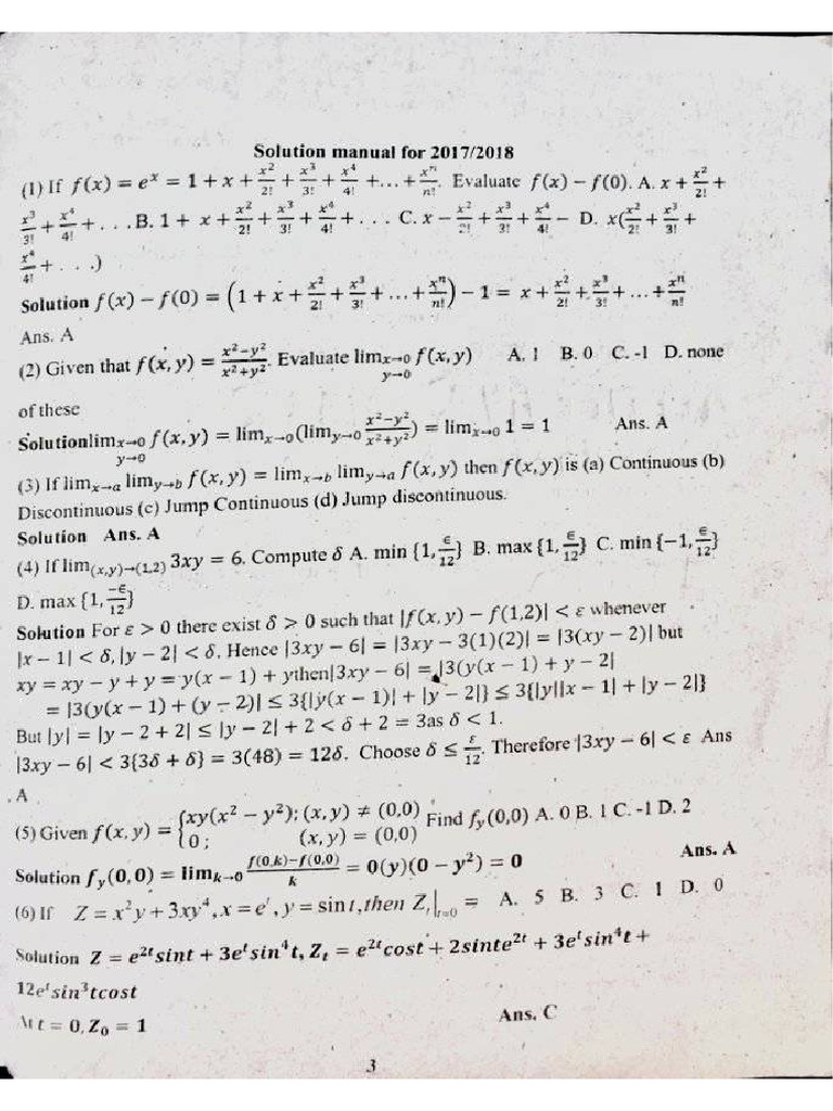 MTH 211 Past Questions and Answers - Abuchi Emmanuel Olamide | PDF