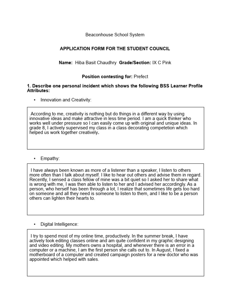 Student Application Form | PDF | Creativity