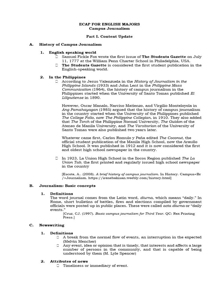 06 Ecap For English Majors Campus Journalism | PDF | News | Newspapers