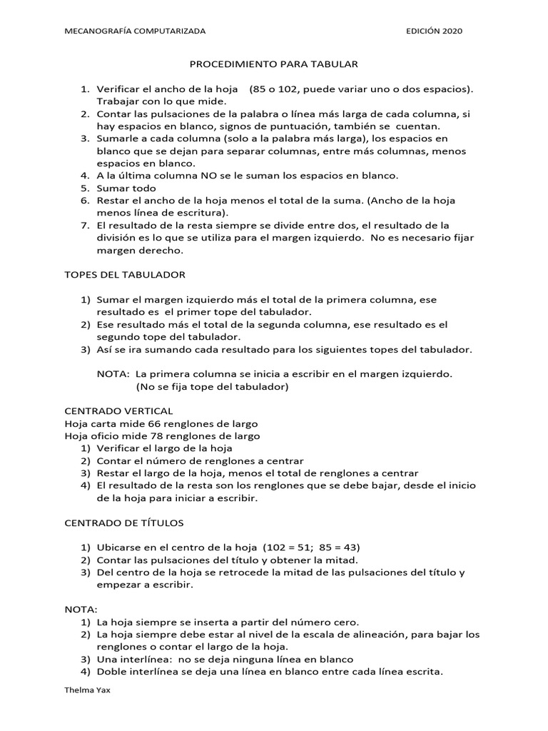 Procedimiento para Tabular en Máquina | PDF | Métodos y materiales de enseñanza | Informática