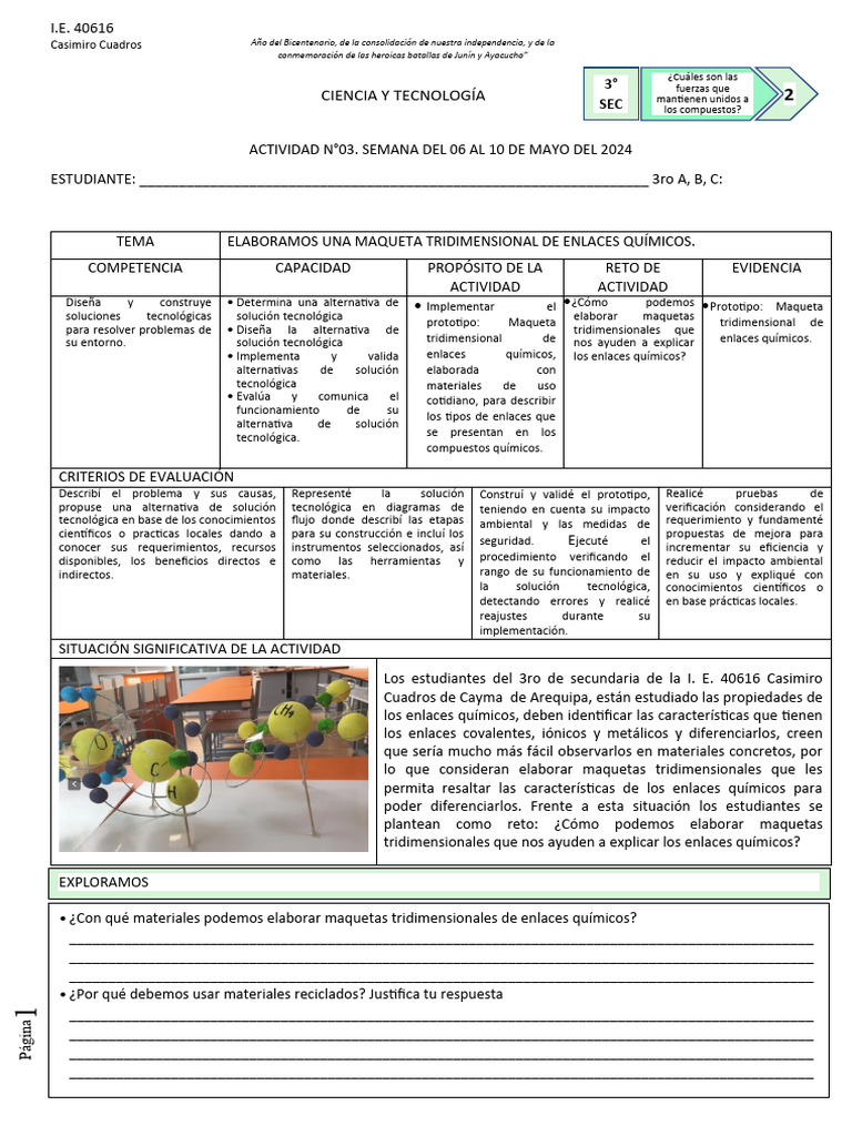 3°Sec - UNIDAD 2 - ACTIVIDAD 7 (CyT Diseña 2024) - Elaboramos una maqueta tridimensional | PDF ...