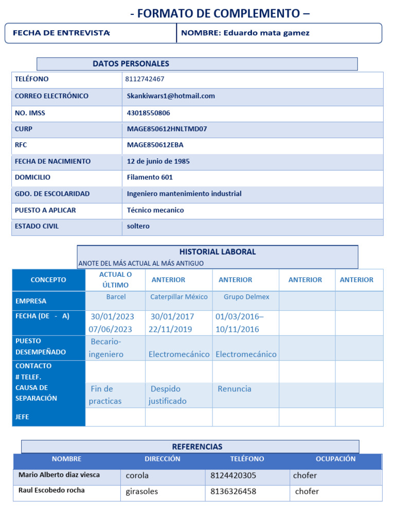 Formato de Complemento | PDF