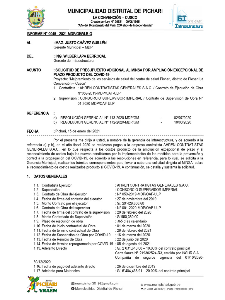 SOLICITUD DE PRESUPUESTO ADICIONAL POR COVID-19 AL MINSA - CSP | Descargar gratis PDF | Estado ...