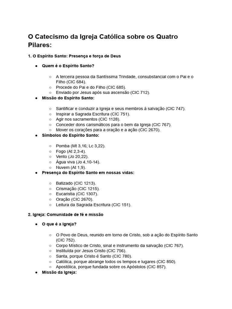 O Catecismo Da Igreja Católica Sobre Os Quatro Pilares | PDF | Maria ...