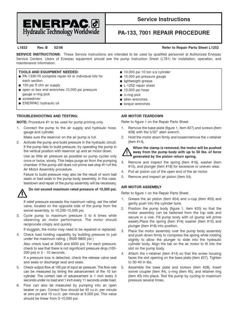Service Instructions Pa-133, 7001 Repair Procedure: L1833 Rev. B 02/06 ...