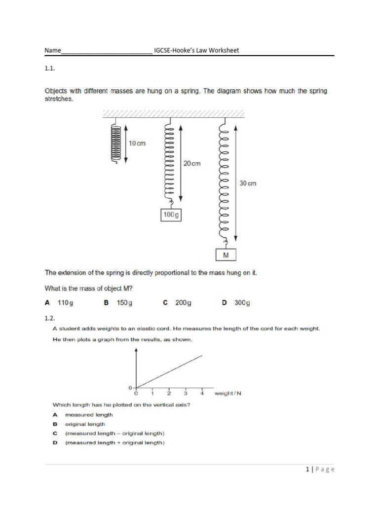 Hookes Law W Sheet | PDF | Science & Mathematics