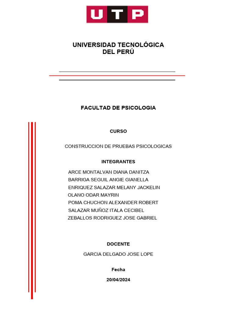 (Oficial) Avance Trabajo Final de Construccion de Pruebas Psicologicas | PDF | Las emociones ...