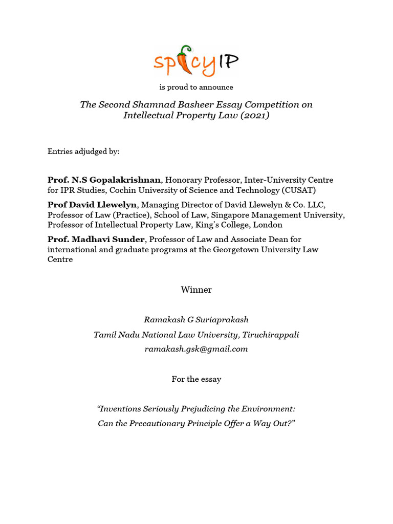 SB Essay Competition Template Ramakash G Suriaprakash | PDF | Patent ...