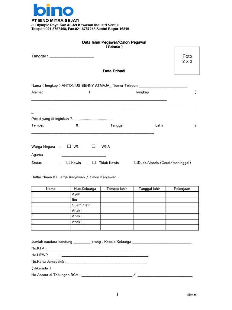 Data Isian Pegawai BMS | PDF