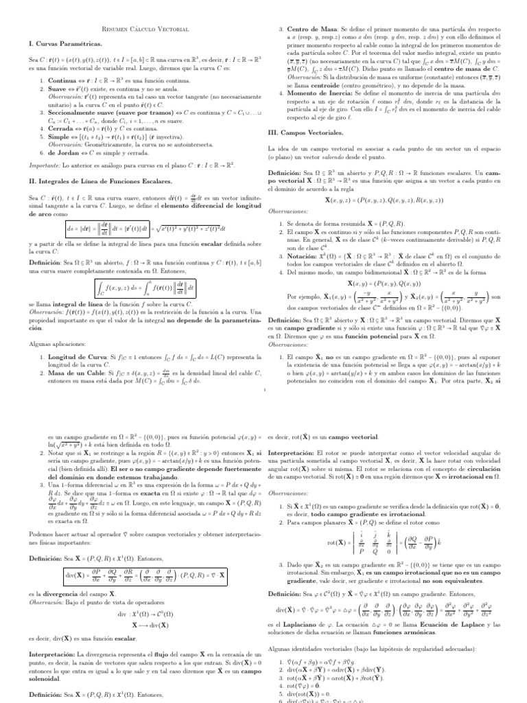 Resumen de Cálculo Vectorial y Curvas | PDF | Integral | Curva