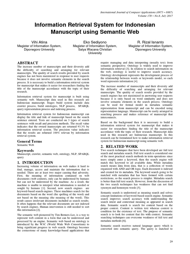 2017 - Information Retrieval System For Indonesian Manuscript Using Semantic Web | PDF ...