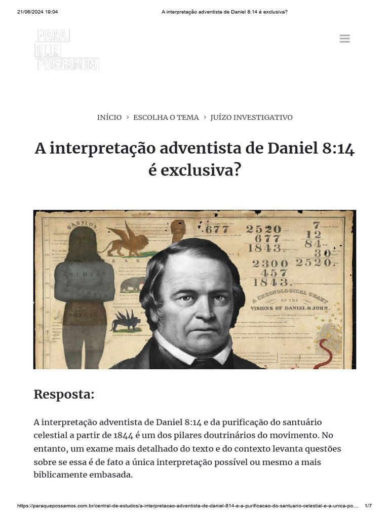 A Interpretação Adventista de Daniel 8 - 14 É Exclusiva | PDF | Igreja ...