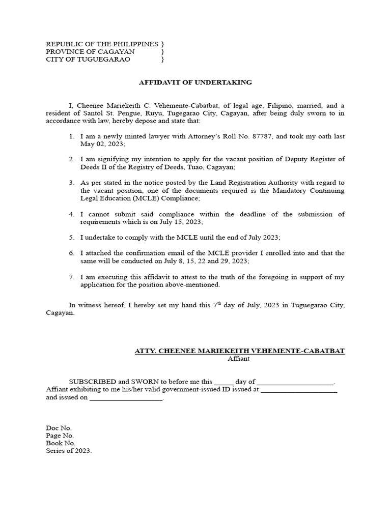 Affidavit of Undertaking | PDF