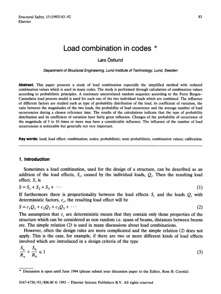Load Combination in Codes 1993 Structural Safety | PDF | Probability ...