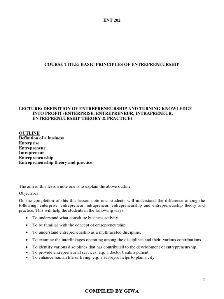 Ent 202 Compilation - Lesson 1 To 12 | PDF | Entrepreneurship | Capital (Economics)