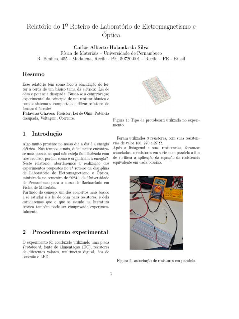 Relatorio Eletromag 2024 1 | PDF | Resistor | Resistência elétrica e condutividade