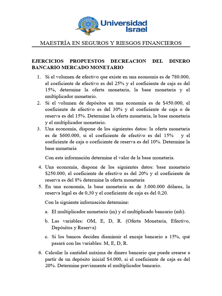 Ejercicios de Dinero y Divisas | PDF | Base monetaria | La política monetaria