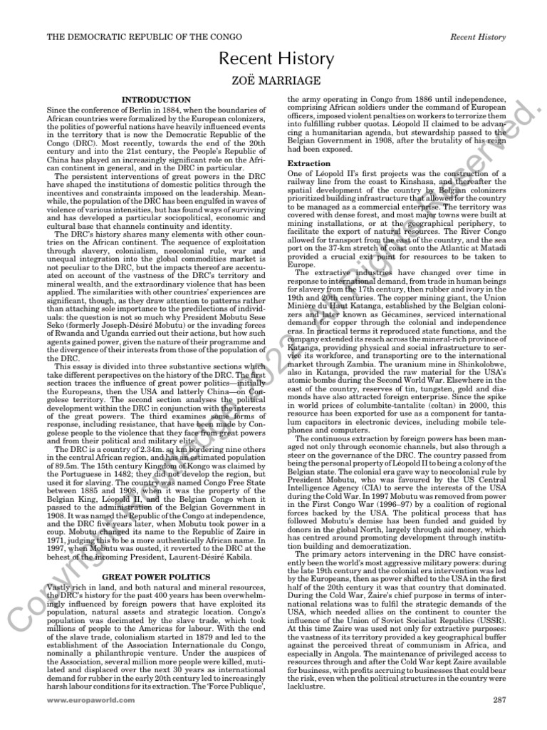 DRC History Essay - ASS'22 | PDF | Democratic Republic Of The Congo