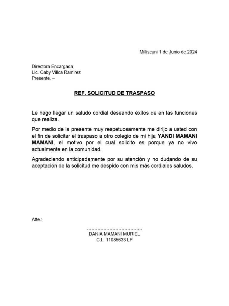 Solicitud de Traspaso Escolar 2024 | PDF | Salud y bienestar