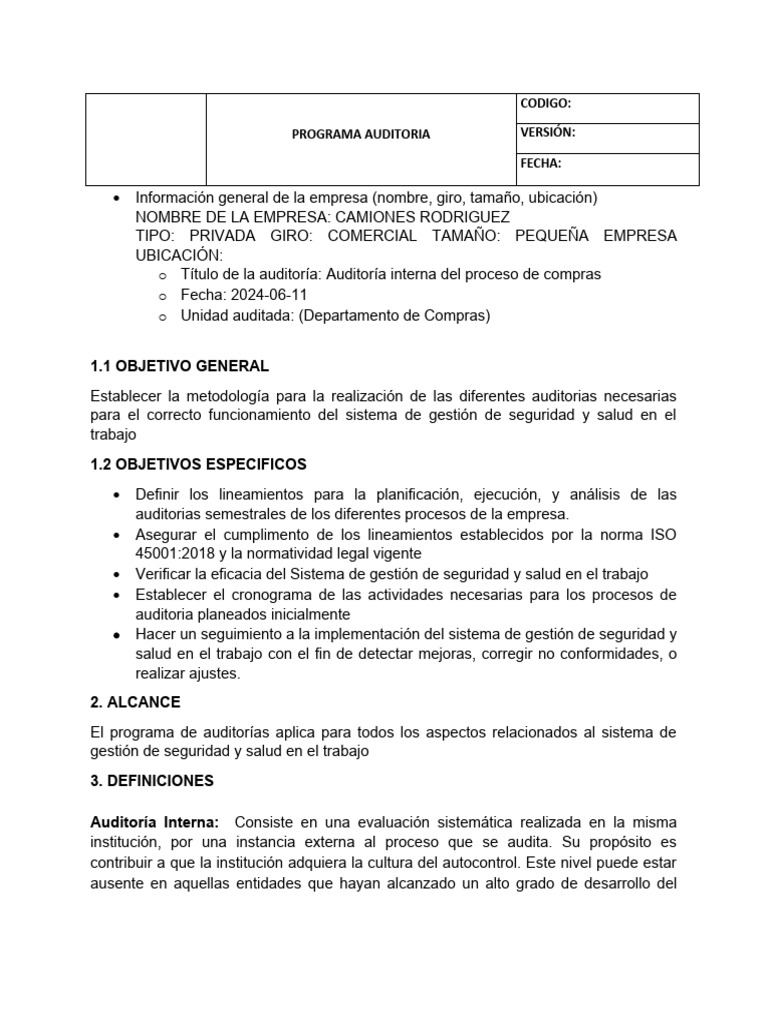 Programa de Auditoria Interna | PDF | Auditoría | Contralor