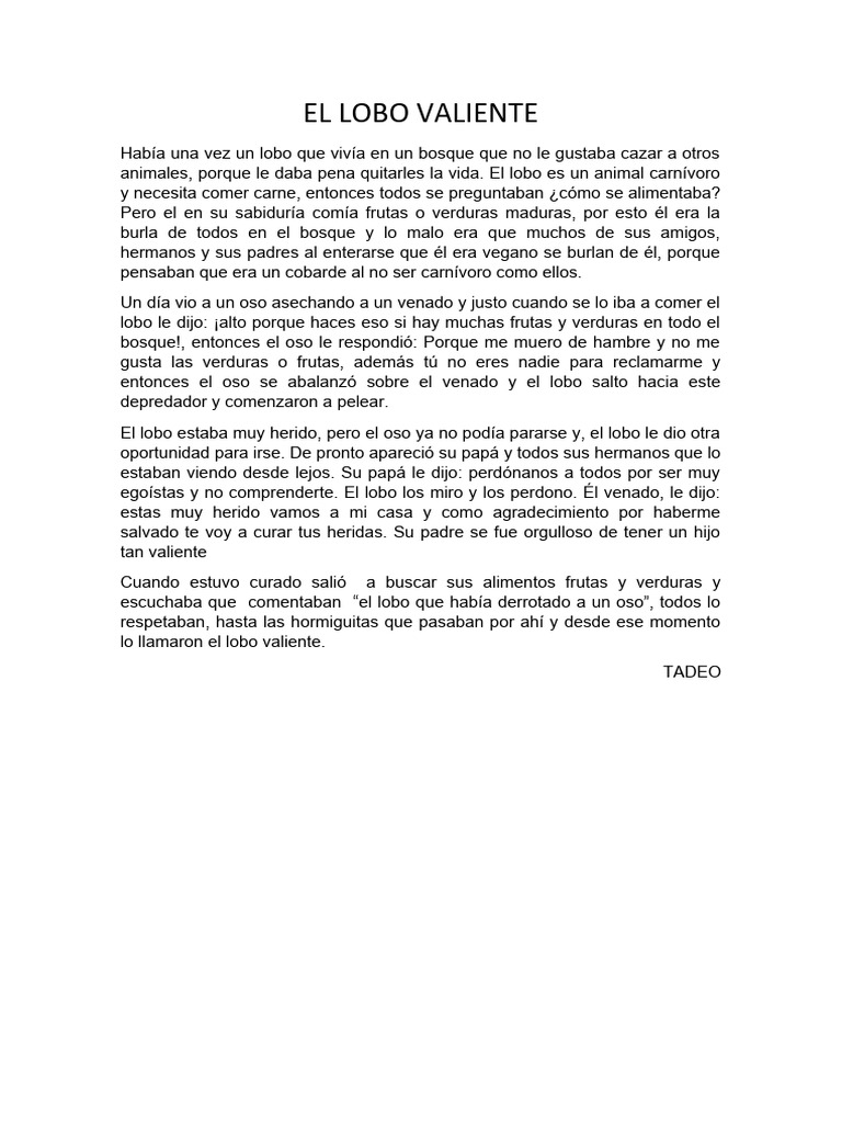 El Lobo Valiente Tadeo Cuento Finalista Pdf