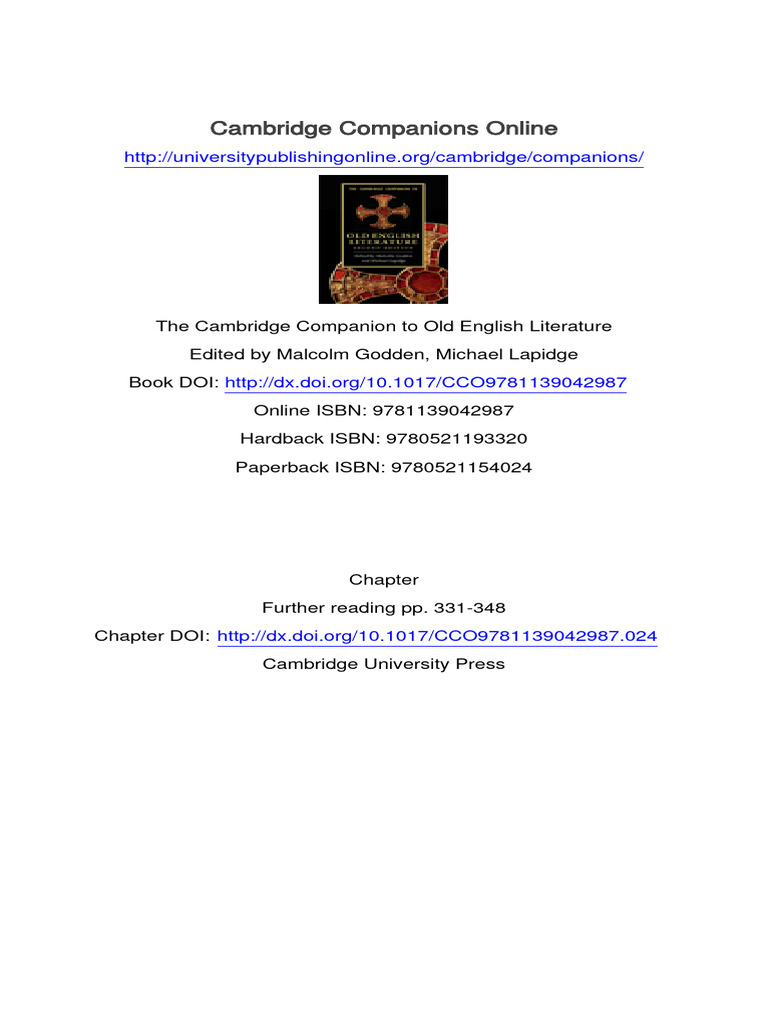 Godden and Lapidge - Further Reading | PDF | Beowulf