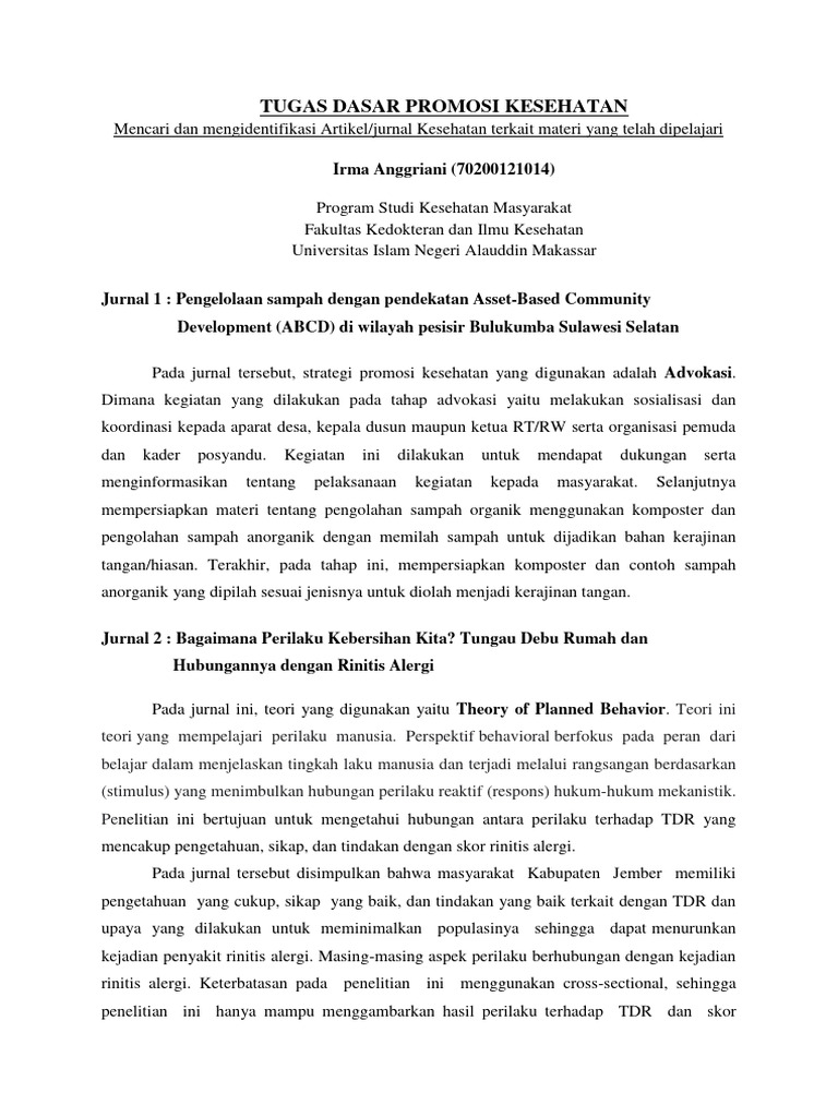 Tugas Dasar Promosi Kesehatan | PDF | Kesehatan Holistik | Sains & Matematika