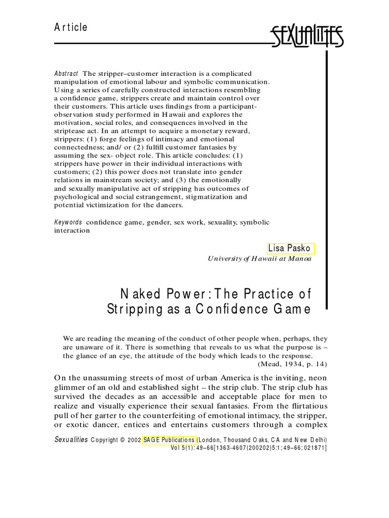 Pasko 2002 Naked Power The Practice of Stripping As A Confidence Game | PDF | Stripper | Strip Club