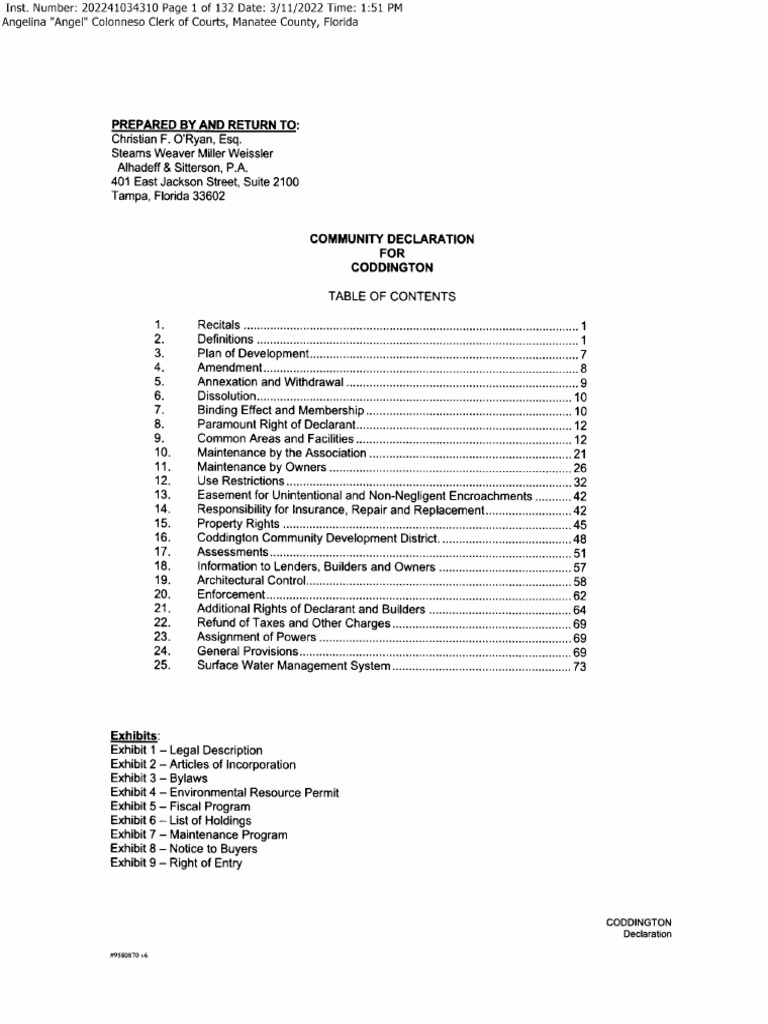 Coddington HOA Declaration CC&Rs | PDF