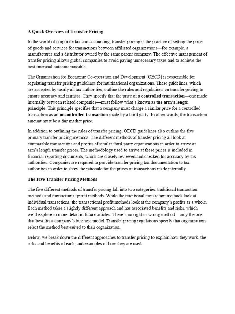 A Quick Overview of Transfer Pricing | PDF | Economies | Business