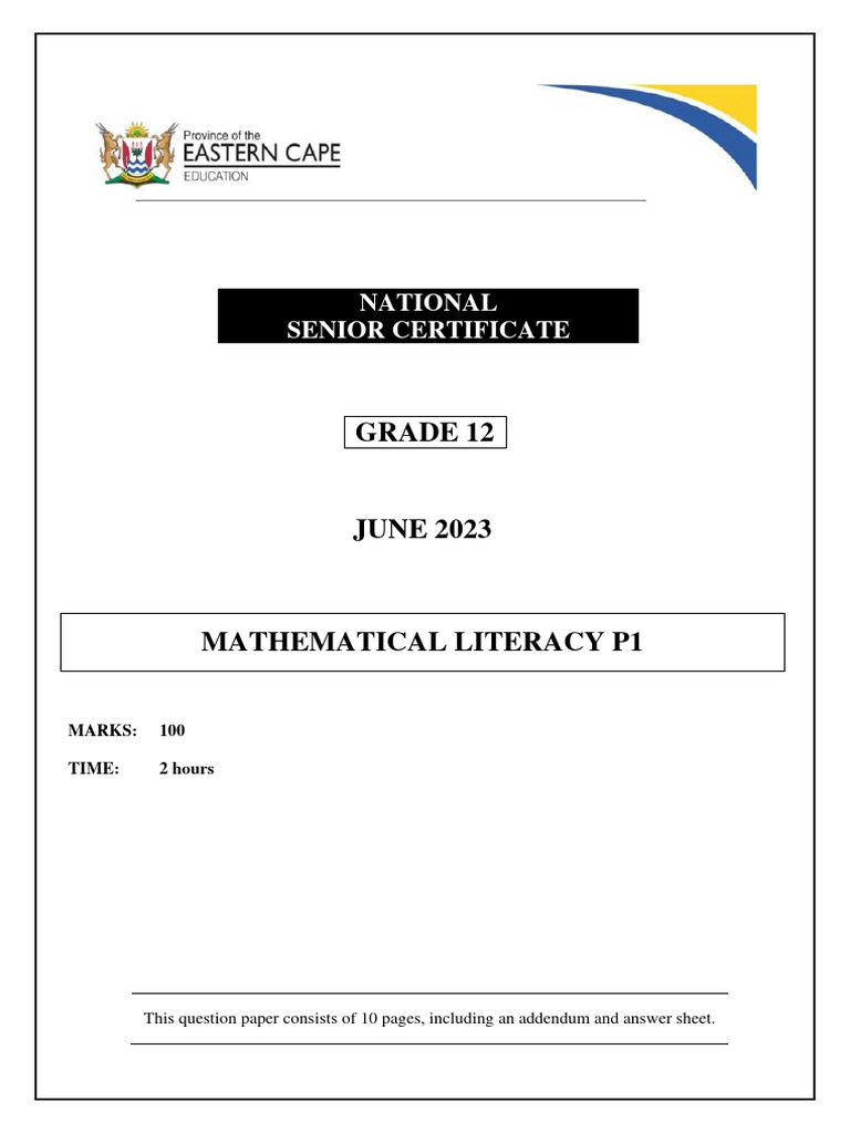 MATHS LIT P1 GR12 QP JUNE 2023 - English | PDF | Taxes | Insurance