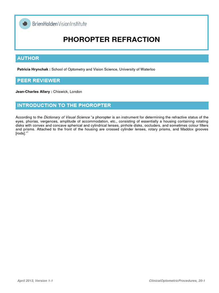 20 Phoropter refraction | PDF | Visual Acuity | Eye