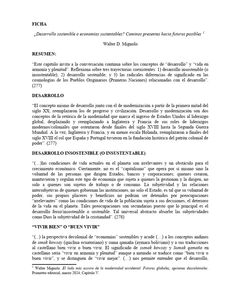 FICHA-Capitulo V - W.Mignolo | PDF | Desarrollo sostenible | Evolución