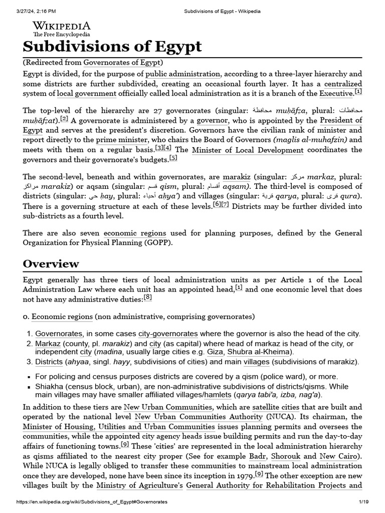 Egypt's Administrative Divisions Overview | PDF | Political Science ...
