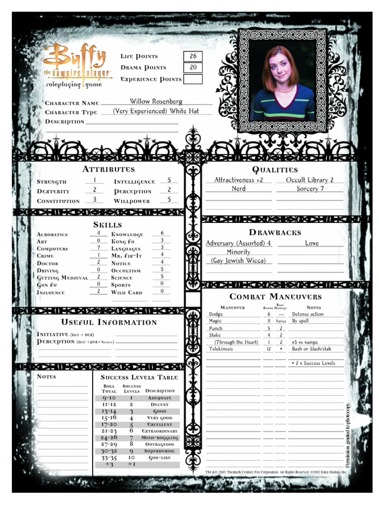 Buffy The Vampire Slayer RPG - Willow | PDF | Willow Rosenberg | Buffy The Vampire Slayer