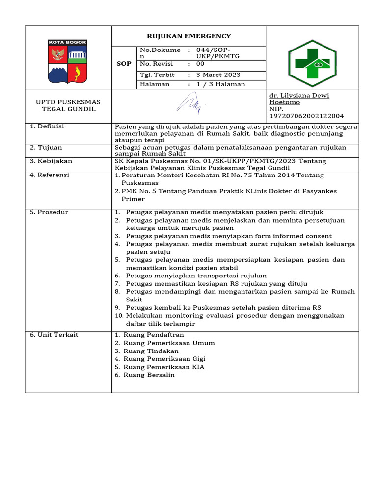 SOP RUJUKAN EMERGENCY | PDF