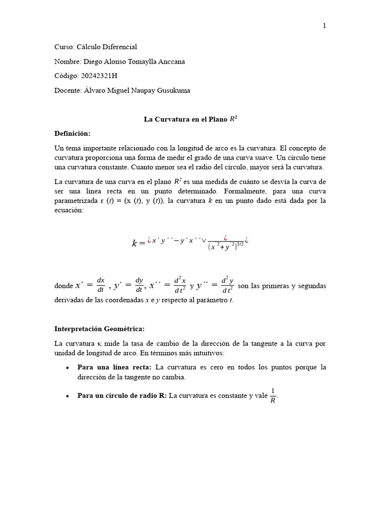 Curvatura | PDF | Curva | Derivado