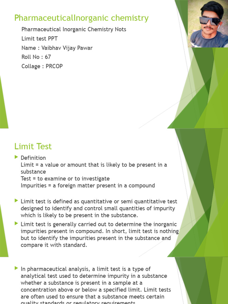 Limit Test by Vaibhav | PDF | Analytical Chemistry | Chemical Substances