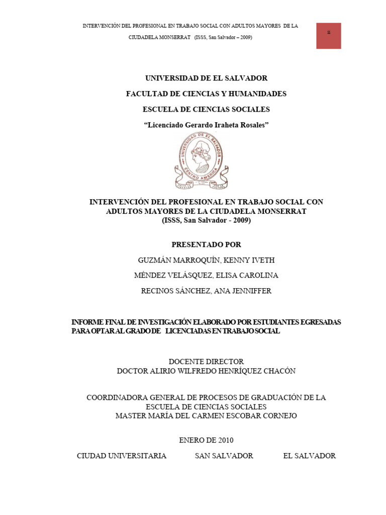 Intervención Del Profesional en Trabajo Social Con Adultos Mayores ...