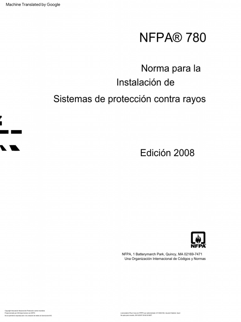 NFPA 780 2008, Pararrayos y Tierras - Español | PDF | Relámpago | Adopción