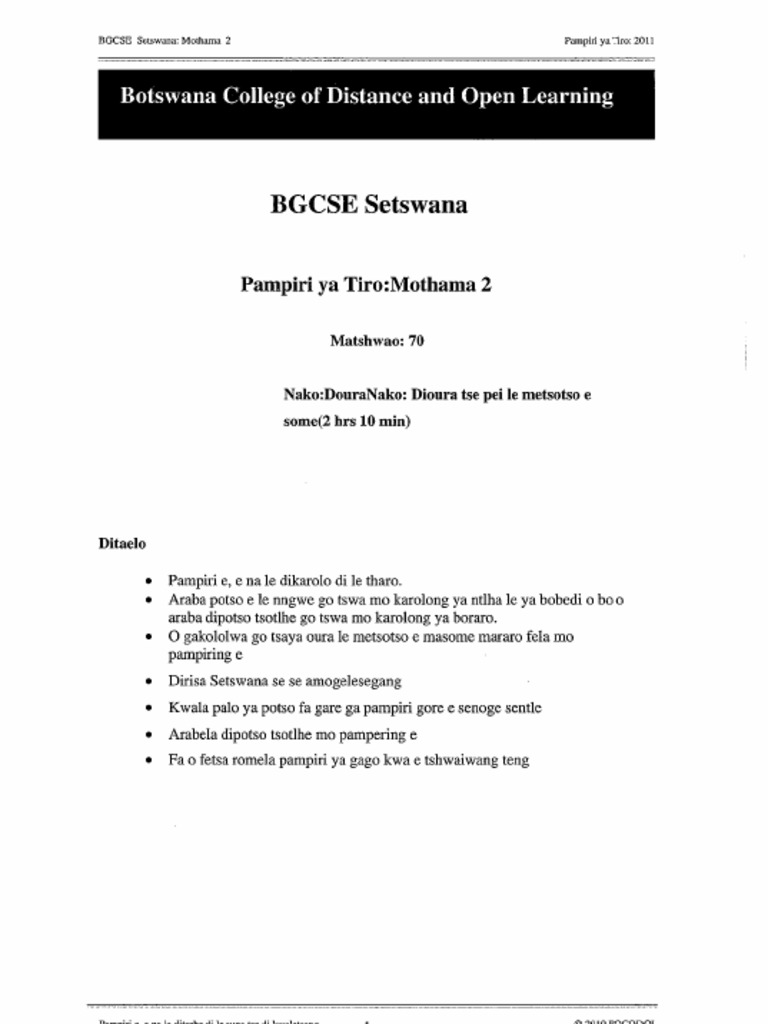 Setswana Mothana 2 Assignment | PDF