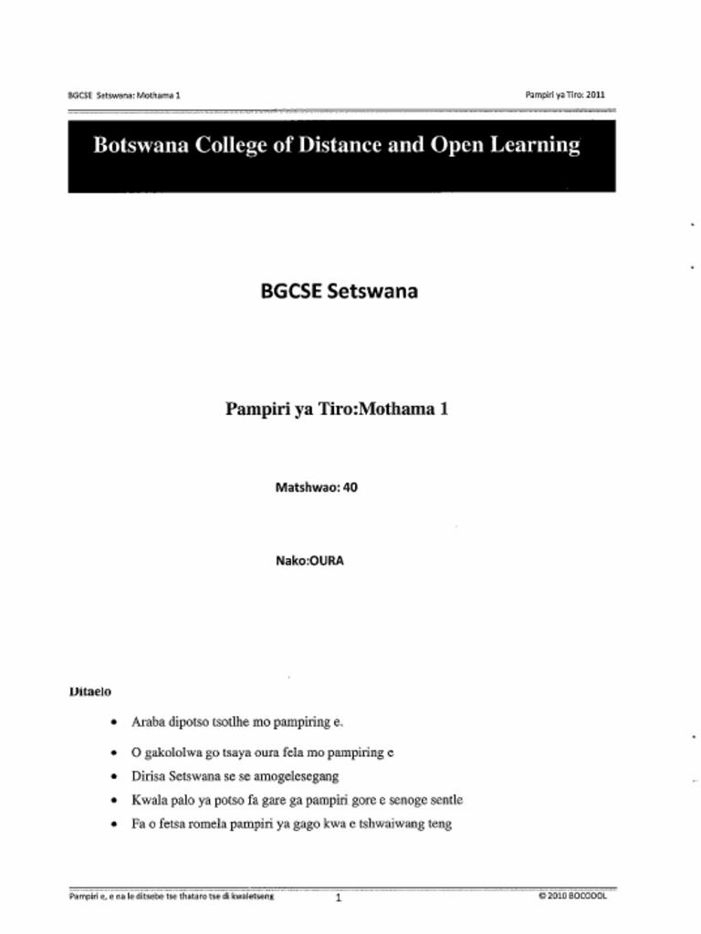 Setswana Mothana 1 Assignment | PDF