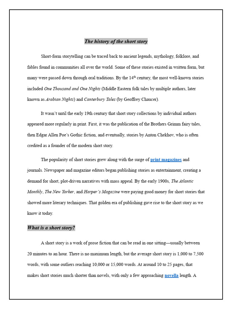 The history of the short story | PDF | Short Stories