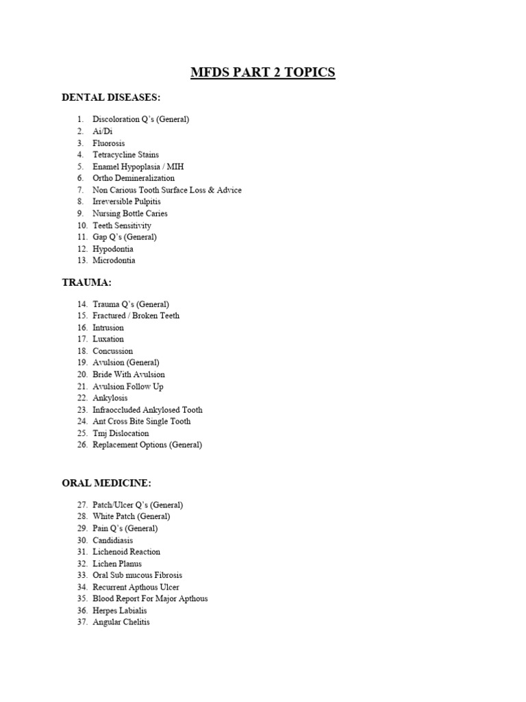 MFDS PART 2 TOPICS-1 | Download Free PDF | Human Tooth | Dental Anatomy