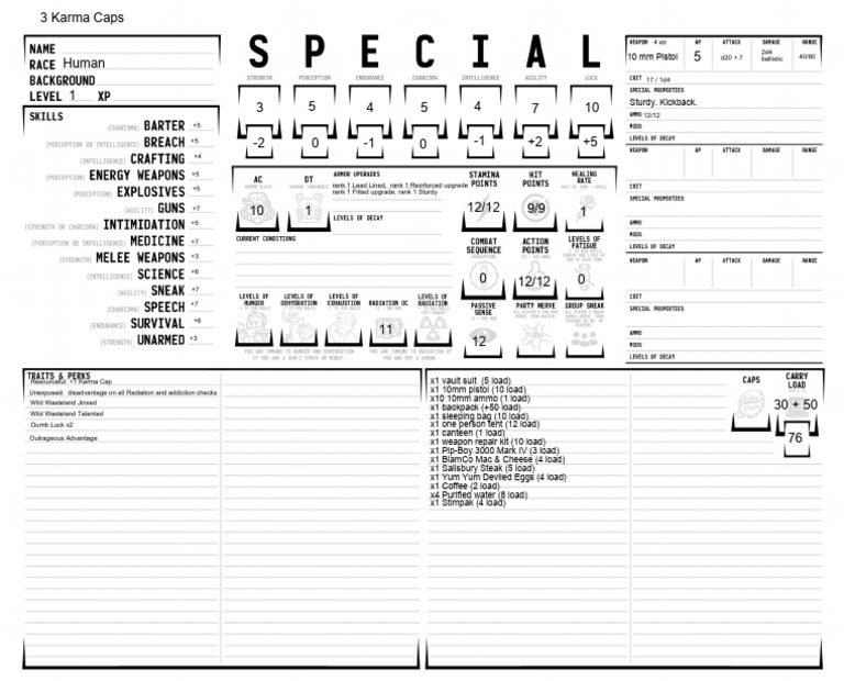 Fallout Char Sheet | PDF