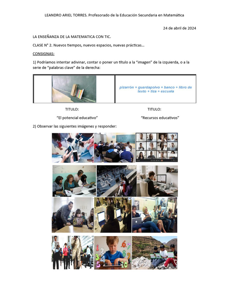 Trabajo N° 2 de Enseñanza de Matematica Con TIC. Leandro Torres. | PDF | Salón de clases | Enseñando