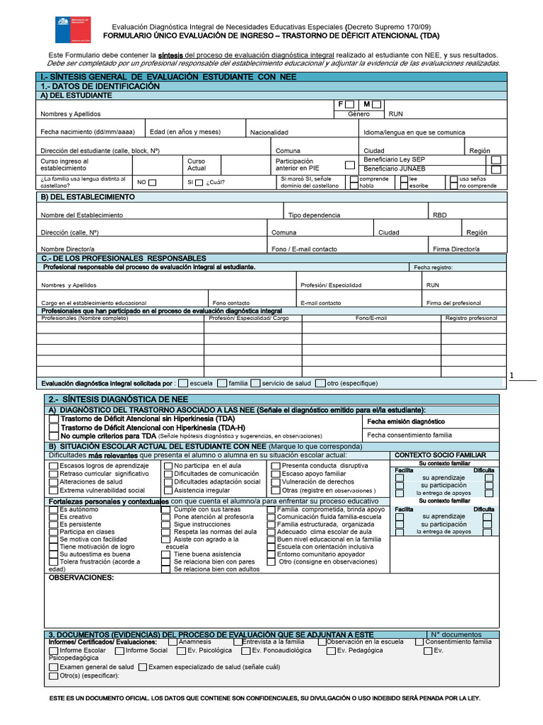 Fu Ingreso Tda 2012 | PDF | Desorden hiperactivo y deficit de atencion | Aprendizaje